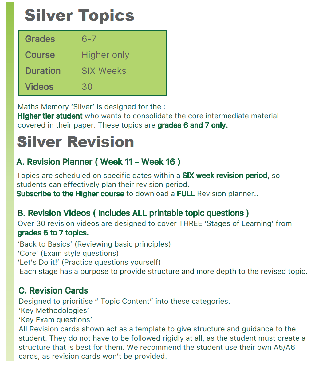 Silver Topics – Maths Memory